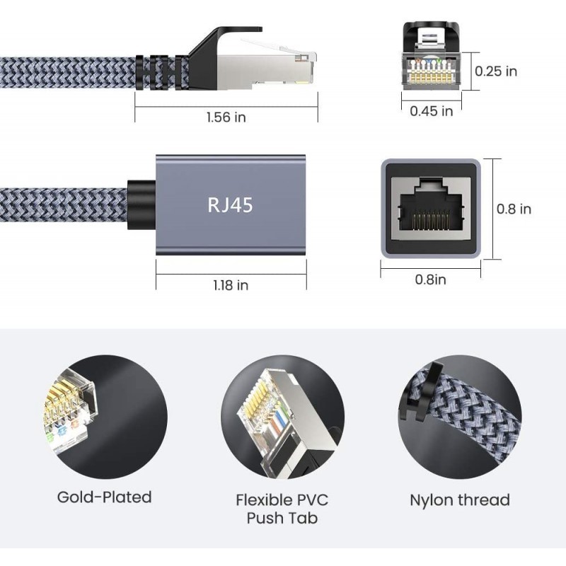 Cat6 Ethernet Extension Cable 18 m Network Cat6 Extension Adapter RJ45 ...