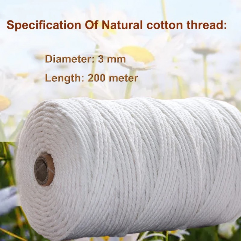 Dabīga macrame virve 3mm x 200m kokvilnas virve amatniecībai rokdarbiem ...